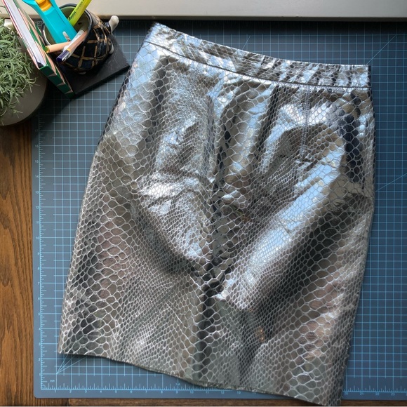 Milly | Skirts | Milly Silver Snake Skin Print Leather Skirt | Poshmark